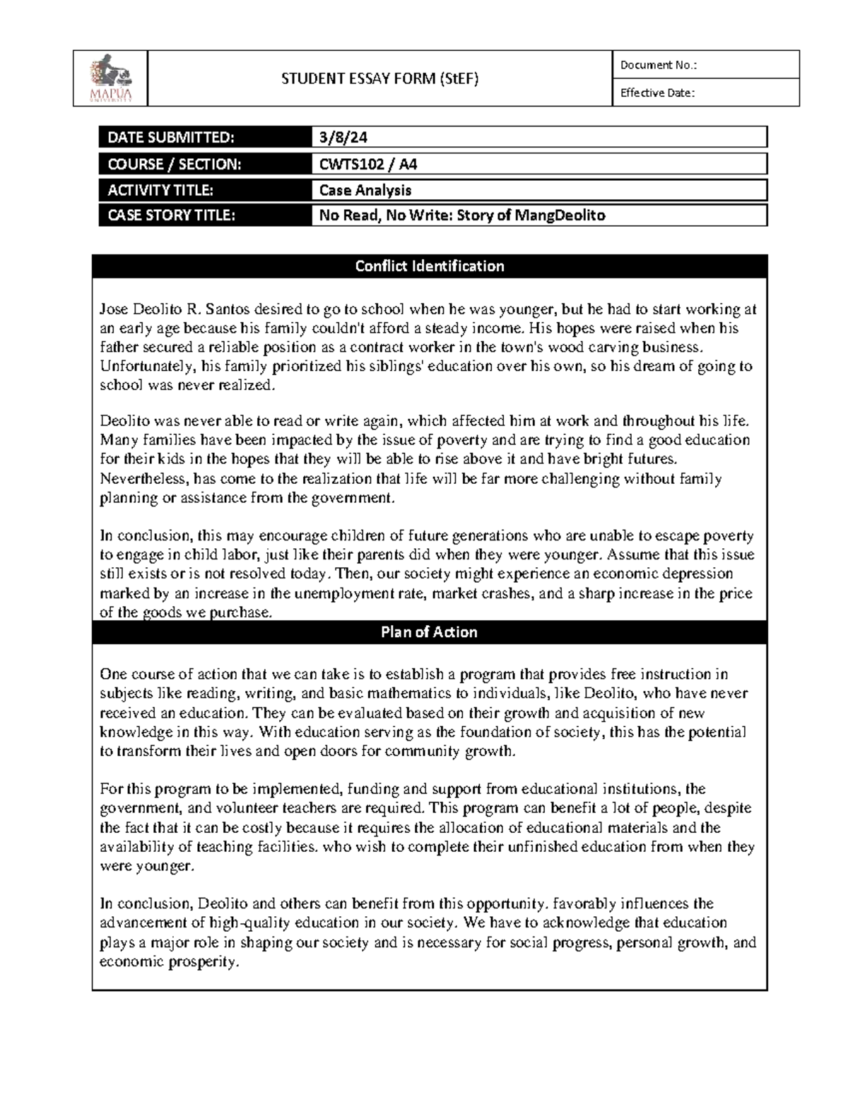 Cos AB-CWTS102-A4-E2 - CWTS Essay - STUDENT ESSAY FORM (StEF) Document ...