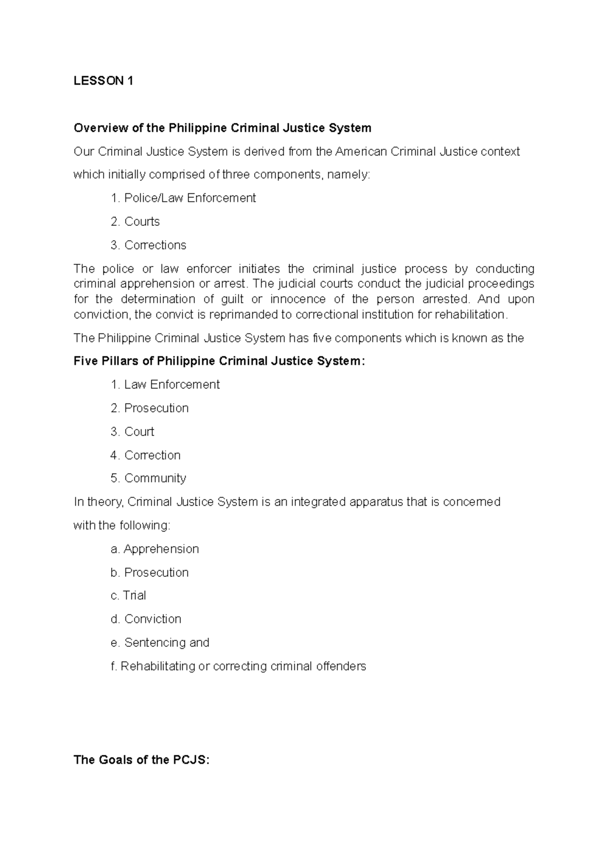 PCJS - Introduction to Philippine Criminal Justice System - LESSON 1 Overview of the Philippine ...