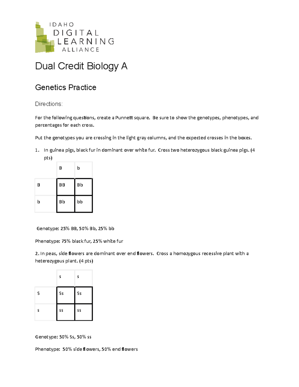 U3A1Genetics Practice - Dual Credit Biology A Genetics Practice ...