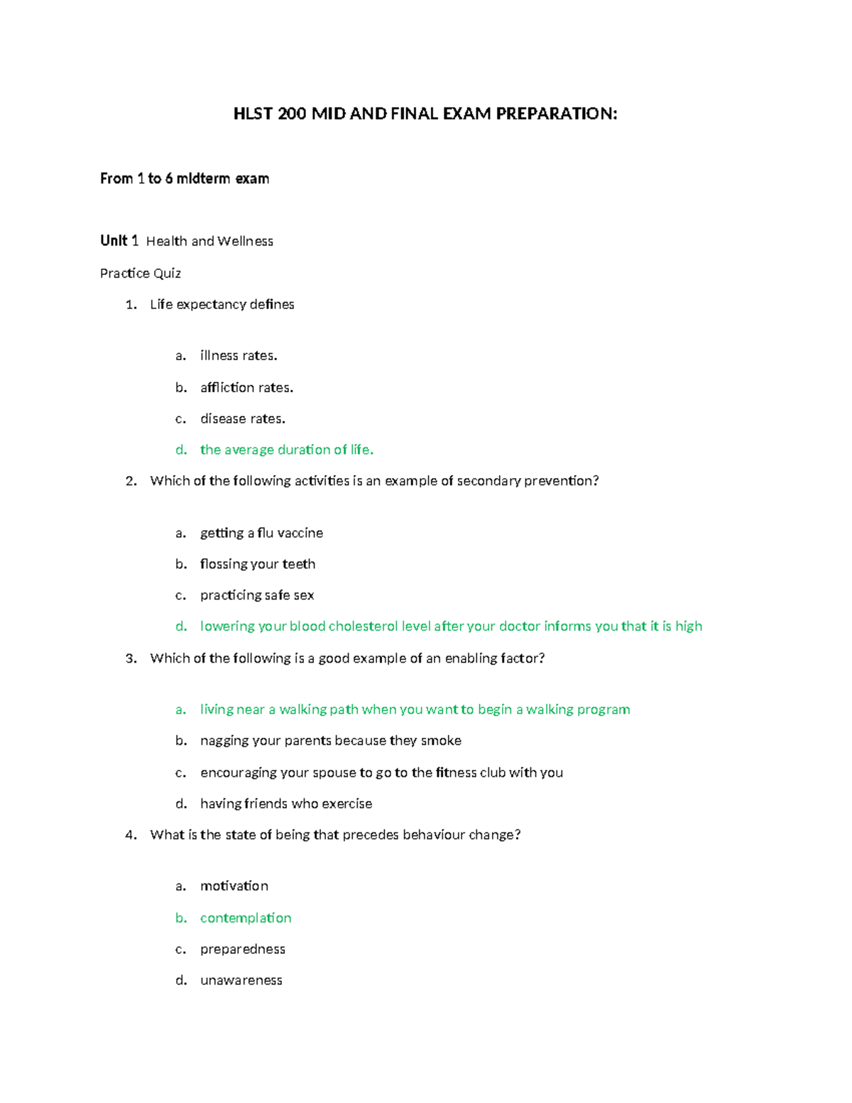 HLST 200 MID AND Final EXAM Preparatio 1 - HLST 200 MID AND FINAL EXAM ...