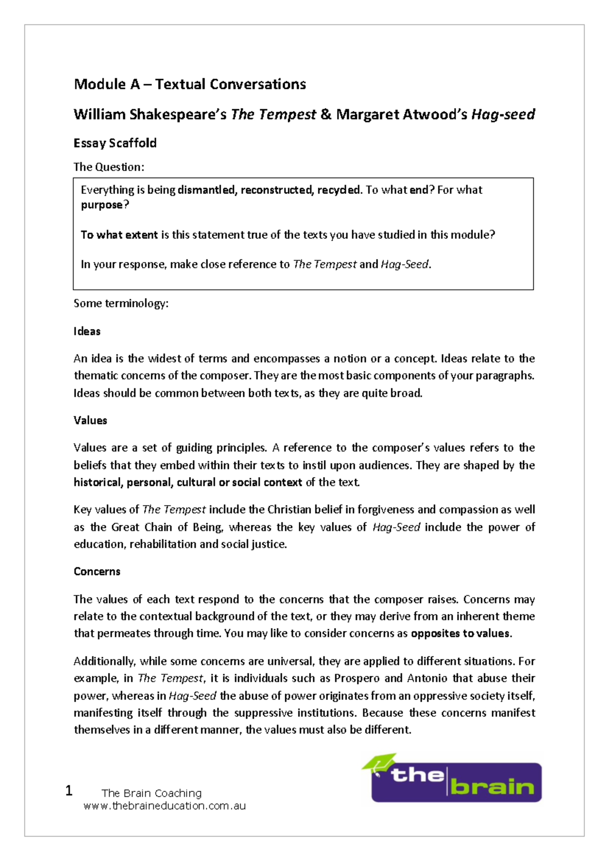 Tempest Hagseed Essay Scaffold 11 1 - The Brain Coaching 1 Module A ...