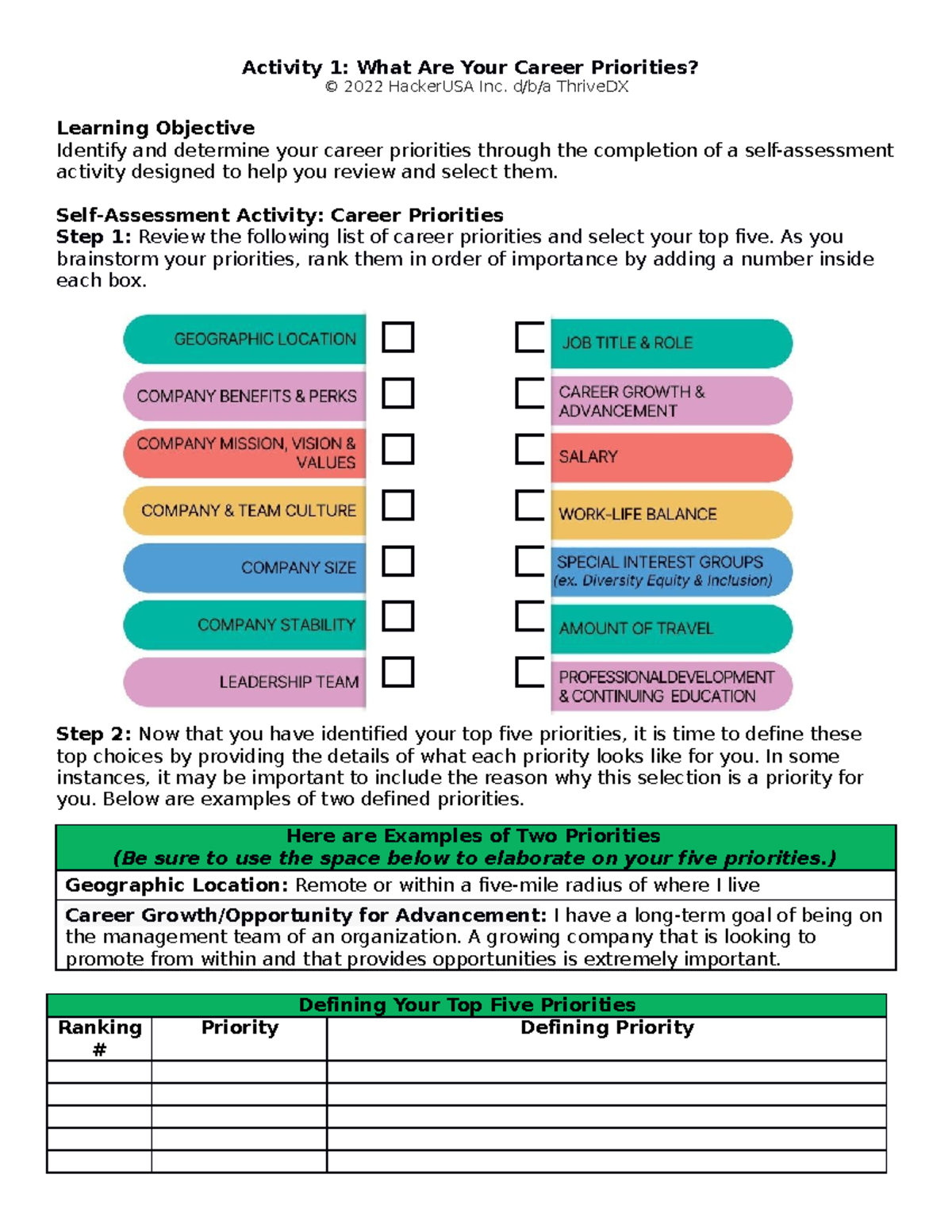 Career Outcomes Activities Worksheet - Activity 1: What Are Your Career ...