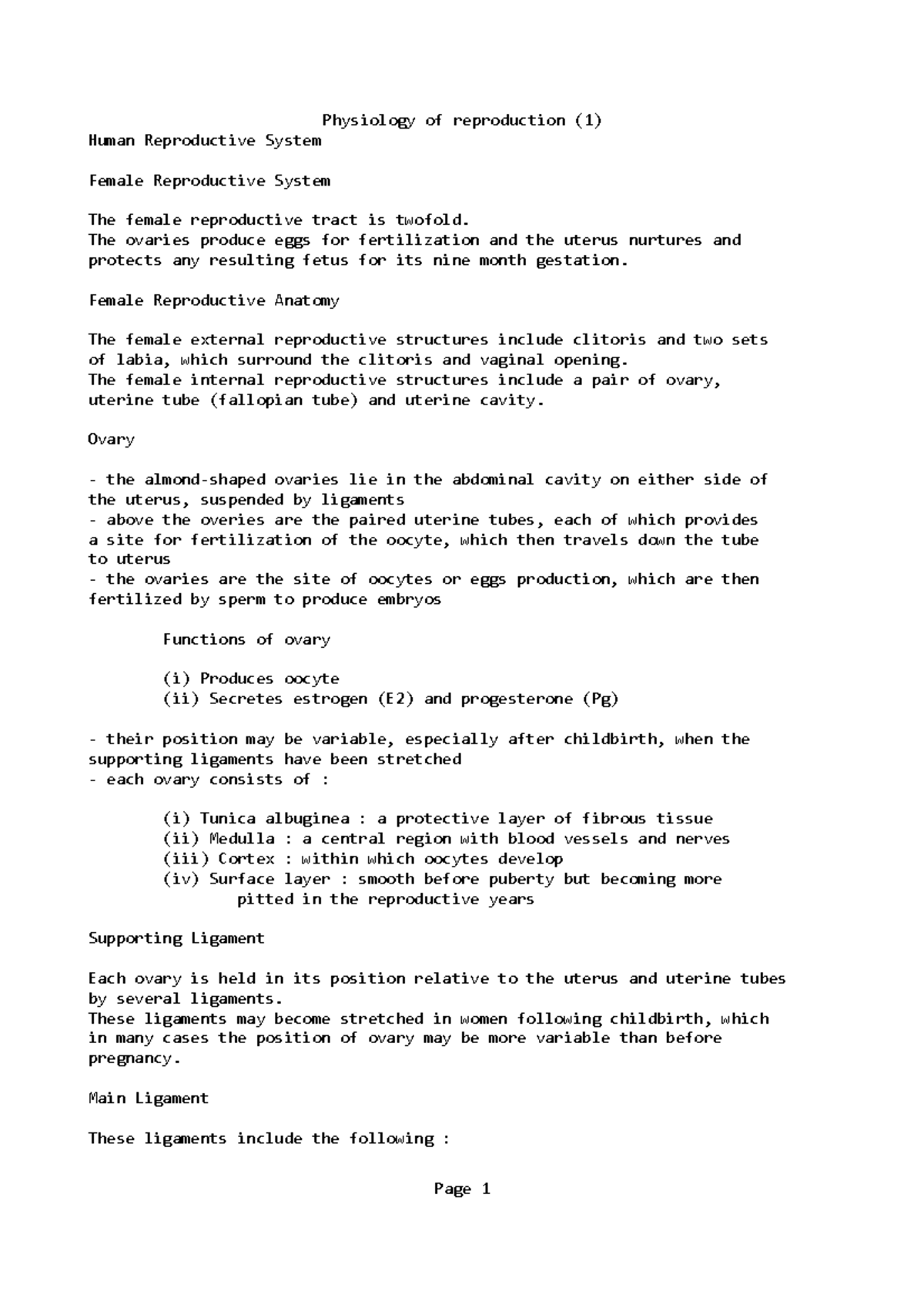 Human Female Reproductive Sytstem - Physiology of reproduction (1 ...