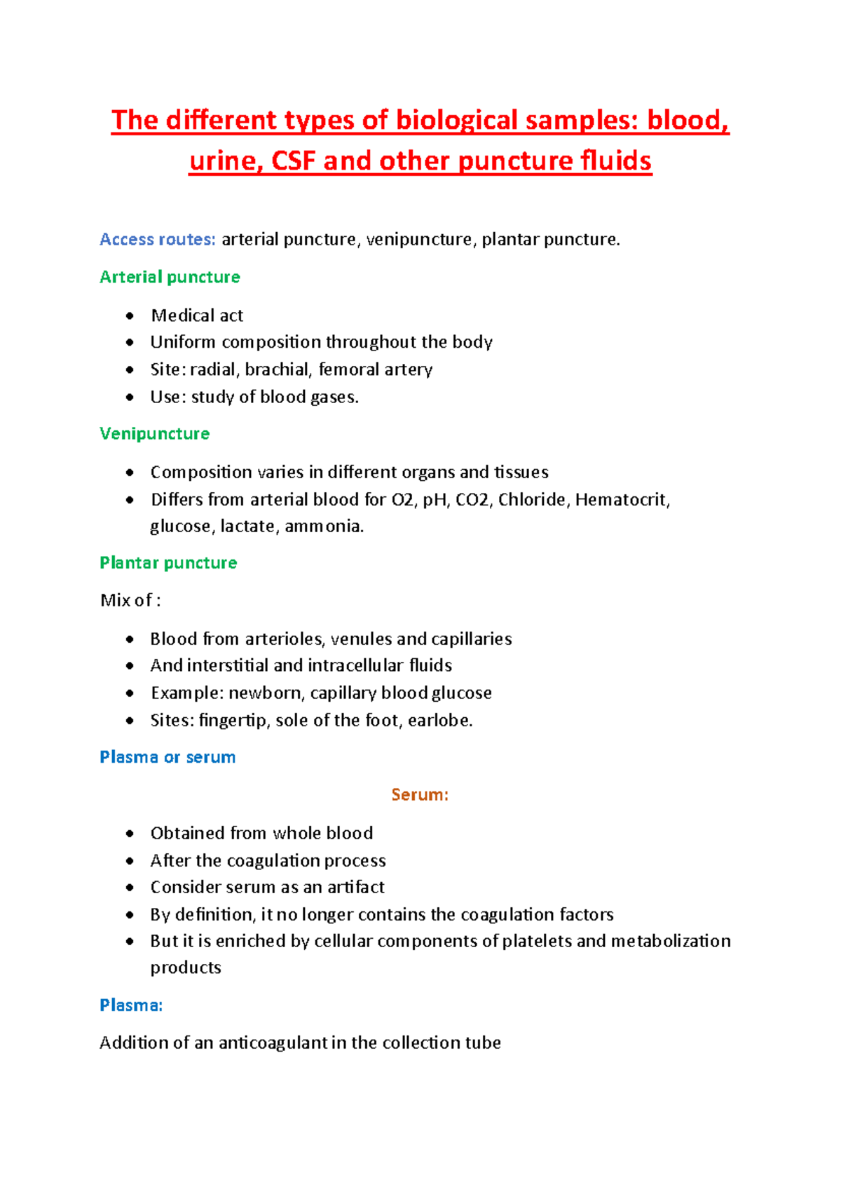 The different types of biological samples - Arterial puncture Medical ...