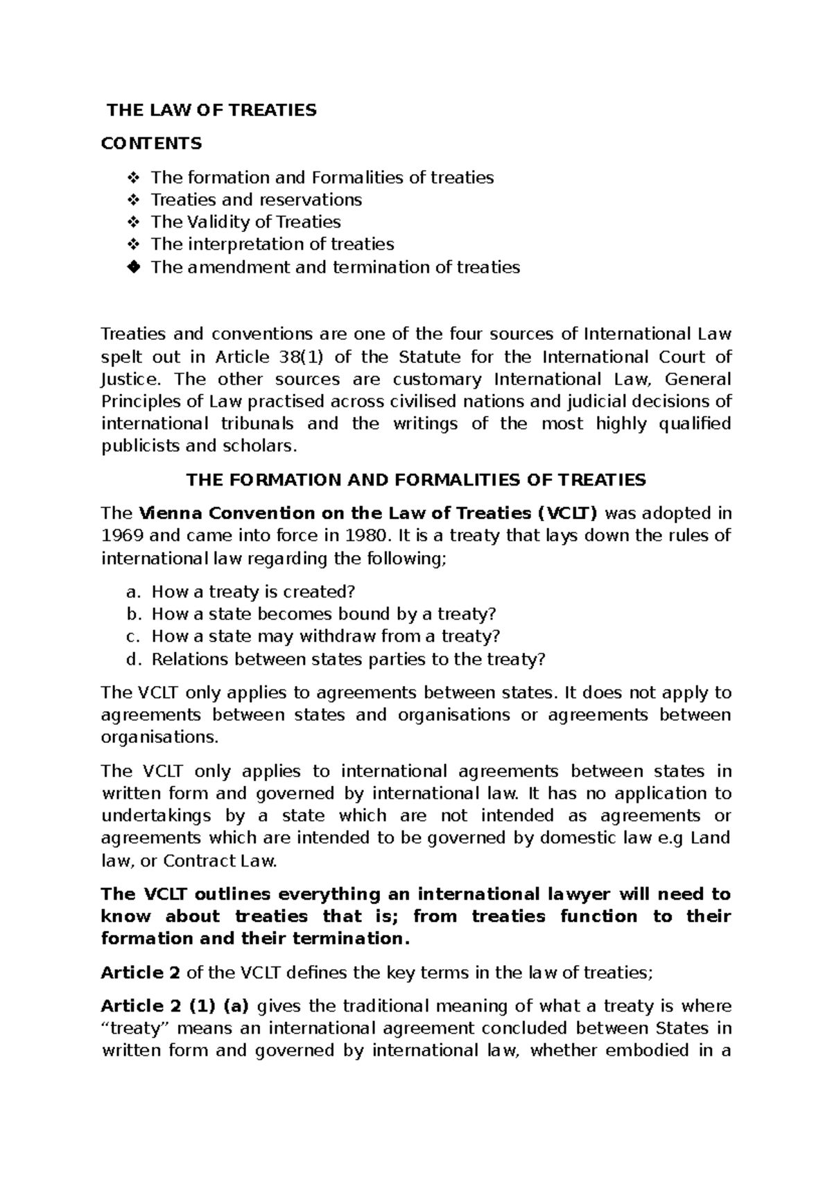 THE LAW OF Treaties Group 5 - THE LAW OF TREATIES CONTENTS The ...