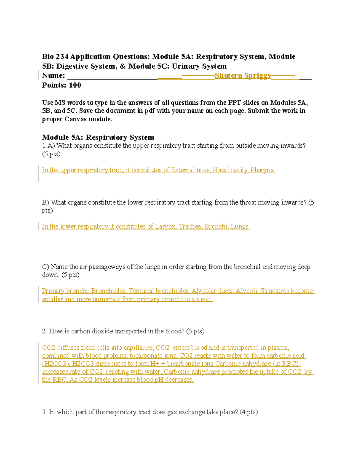 Bio 234 Application Questions module 5 - Bio 234 Application Questions ...
