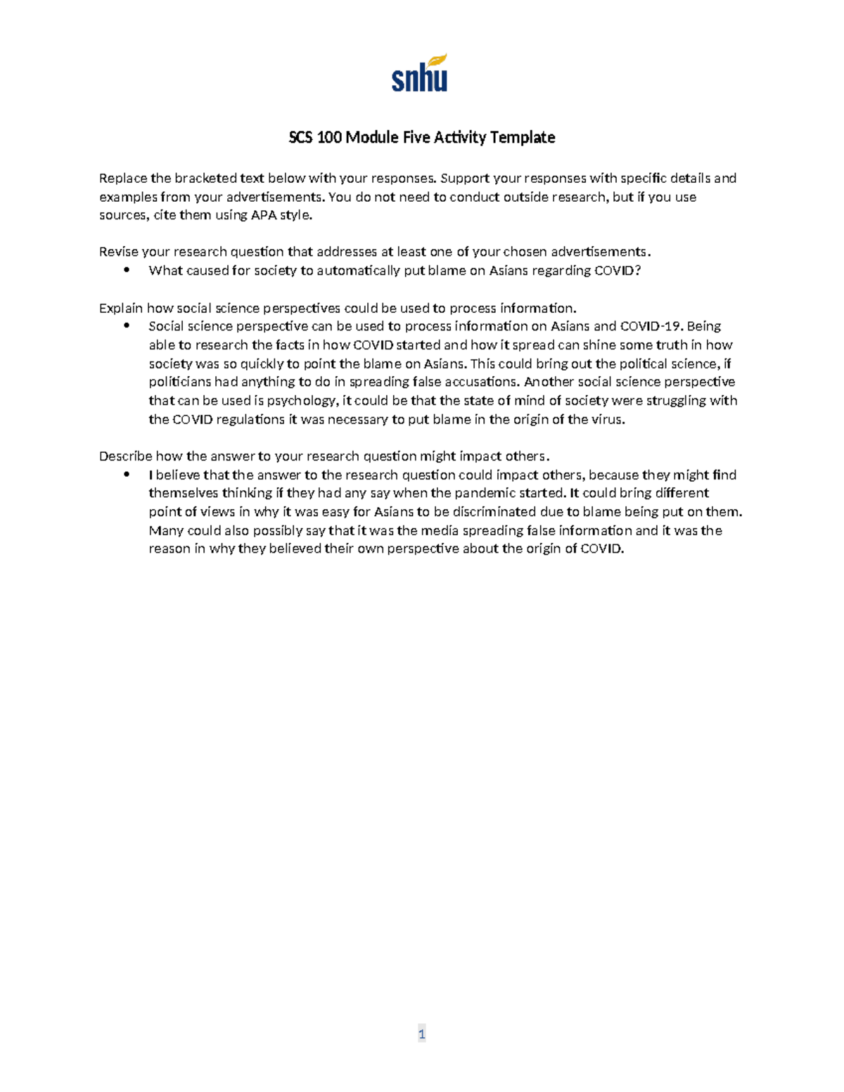 SCS 100 Module Five Activity Template - SCS 100 Module Five Activity ...
