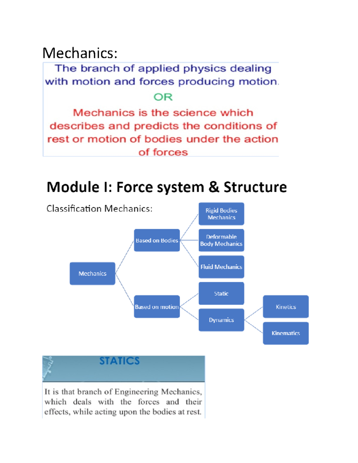 Engineering mechanics viva practicals 2021 - Mechanics: Four Things ...