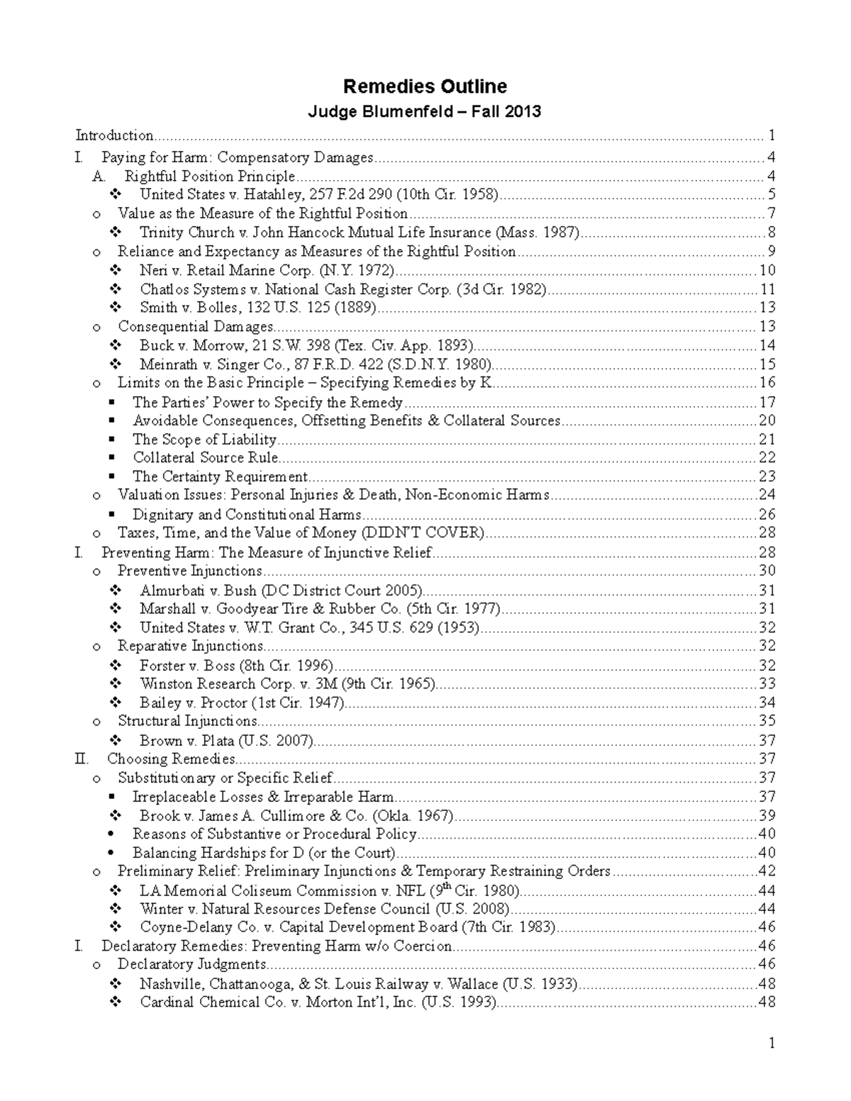 Remedies Outline - - Studocu