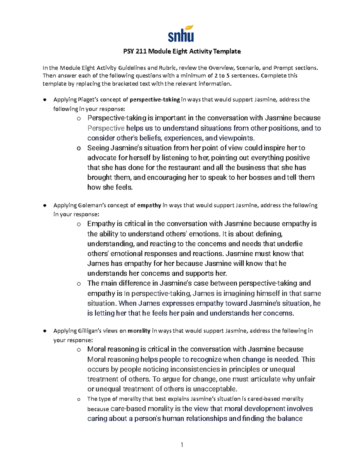 PSY 211 Module Eight Activity Template - Then answer each of the ...