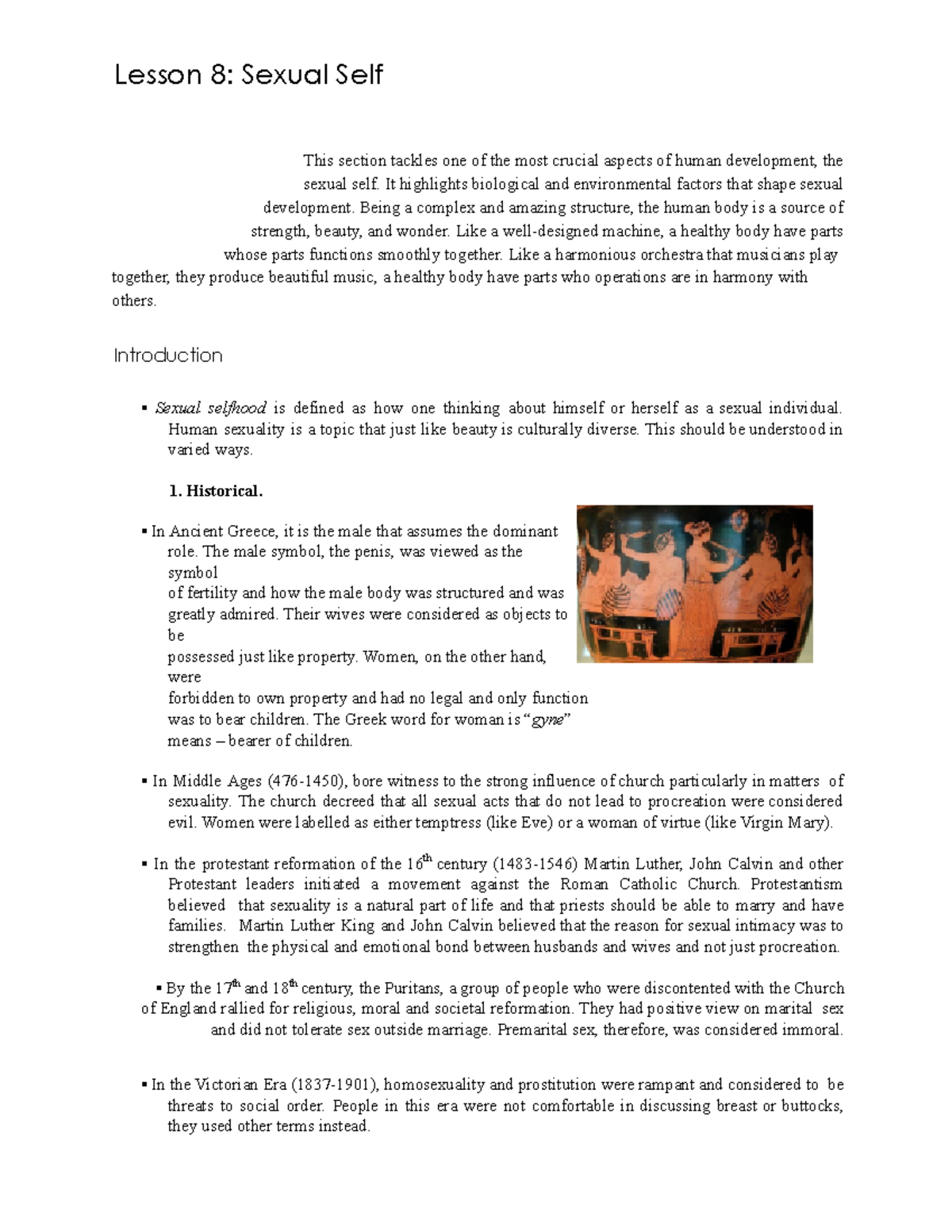 Lesson 8 Sexual Self - Lesson 8: Sexual Self This section tackles one of the most crucial ...