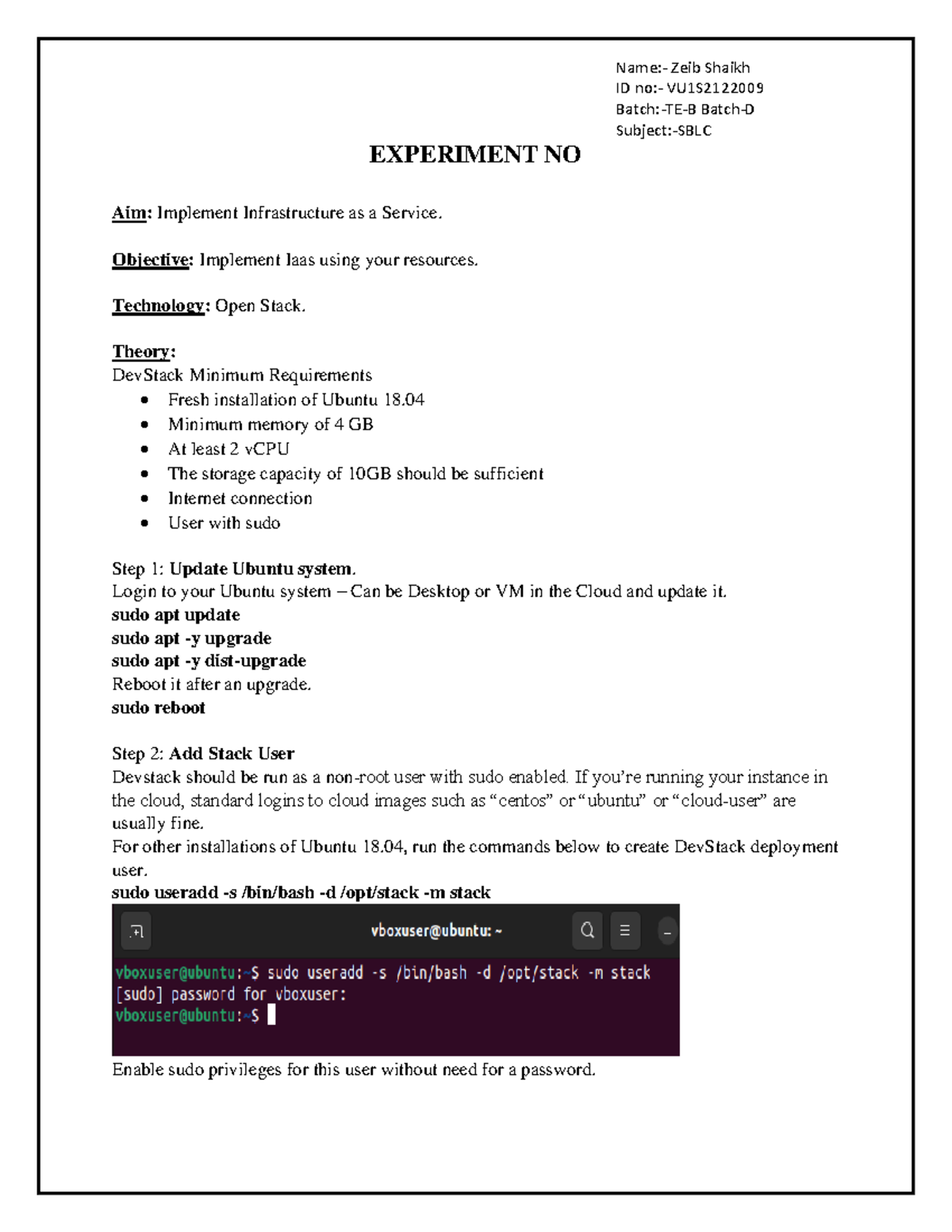 Experiment NO 3 - ID no:- VU1S Batch:-TE-B Batch-D Subject:-SBLC EXPERIMENT NO Aim: Implement ...