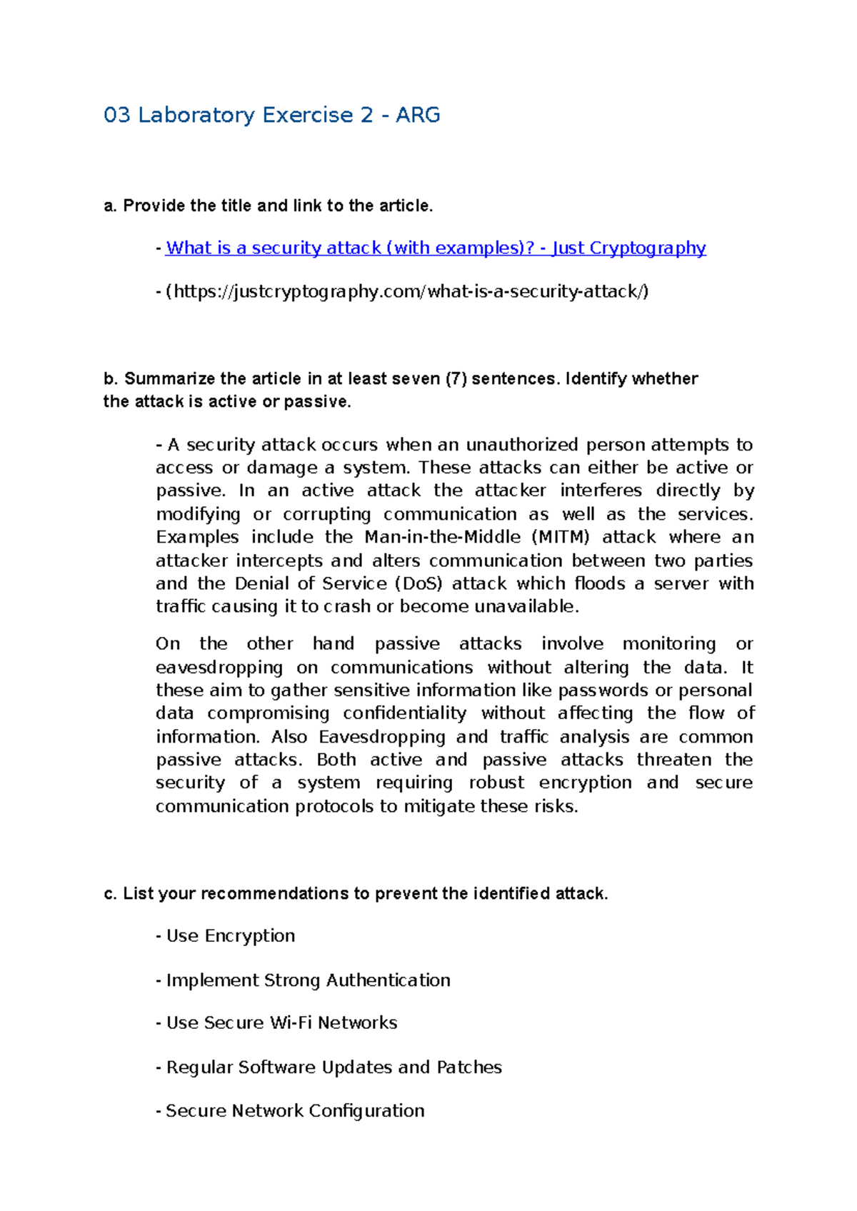 Amigable Alexren Lab3 - none - 03 Laboratory Exercise 2 - ARG a. Provide the title and link to ...