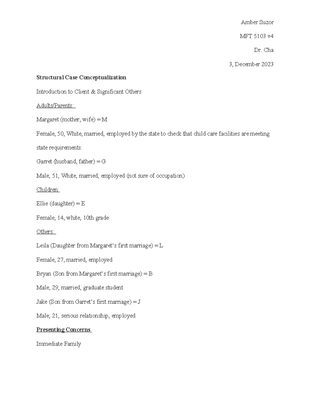 Structural Case Conceptualization - MFT 5103 v Dr. Cha 3, December 2023 ...