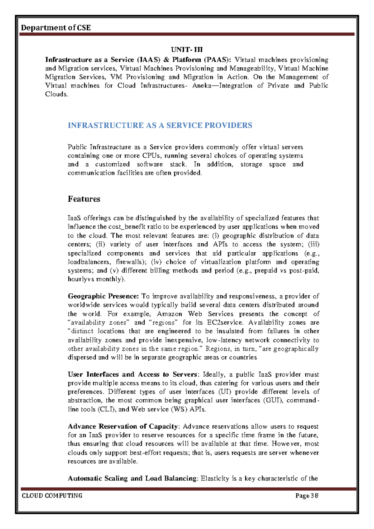 UNIT-3 OF Cloud Computing - UNIT- III Infrastructure as a Service (IAAS) & Platform (PAAS ...