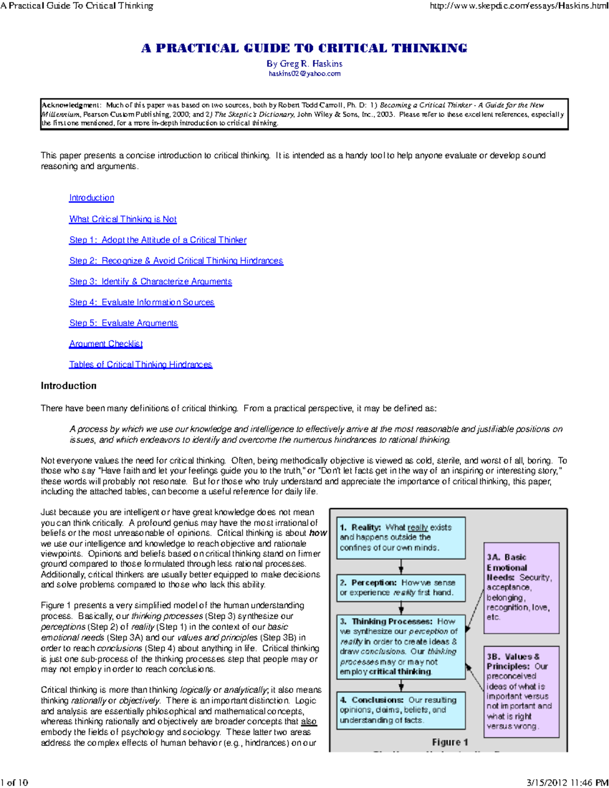 Critical Thinking Guide - A PRACTICAL GUIDE TO CRITICAL THINKING By ...