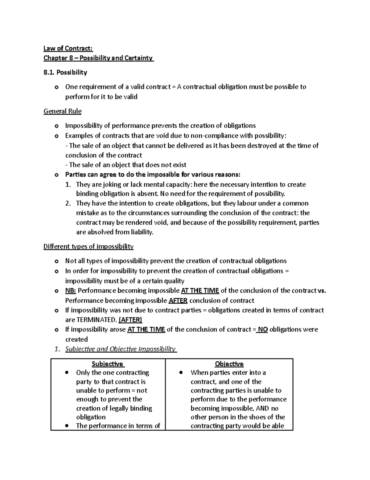 JLC Chapter 8 - Law of Contract: Chapter 8 – Possibility and Certainty ...