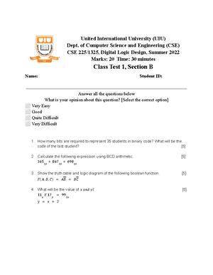 CT 4 - Digital Logic Design - CSE 1325: Digital Logic Design Design a synchronous sequential ...