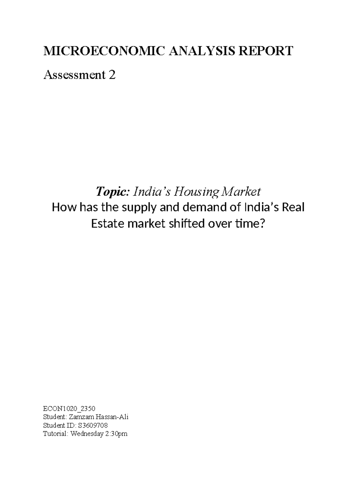 Prices and Markets Assessment 2 - MICROECONOMIC ANALYSIS REPORT ...
