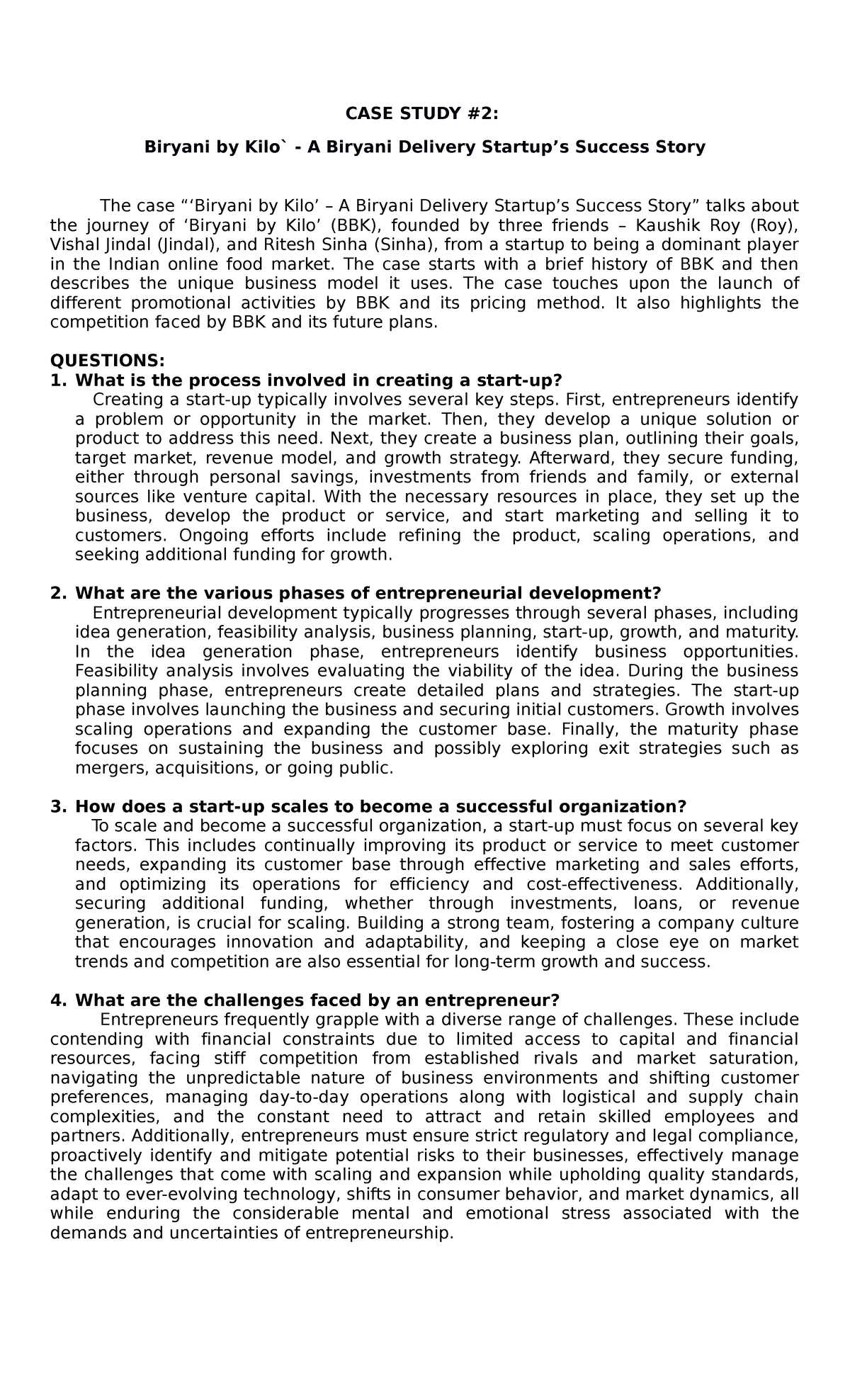 Case Study 02 - Lecture Notesss - CASE STUDY #2: Biryani by Kilo` - A ...