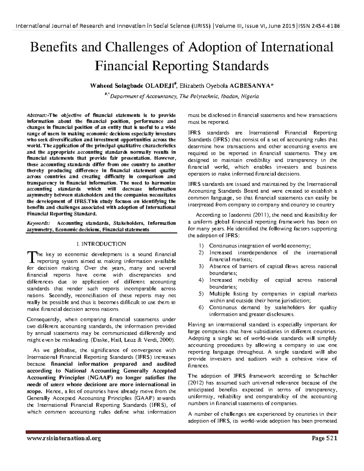 521-525 Benefits and Challenges of Adoption of International - Benefits ...