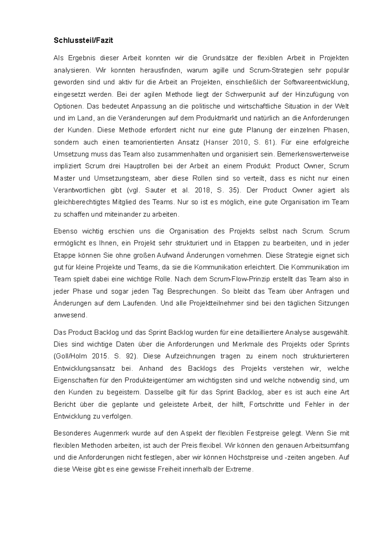 Agiles Projektmanagemnt Fazit - Schlussteil/Fazit Als Ergebnis dieser ...