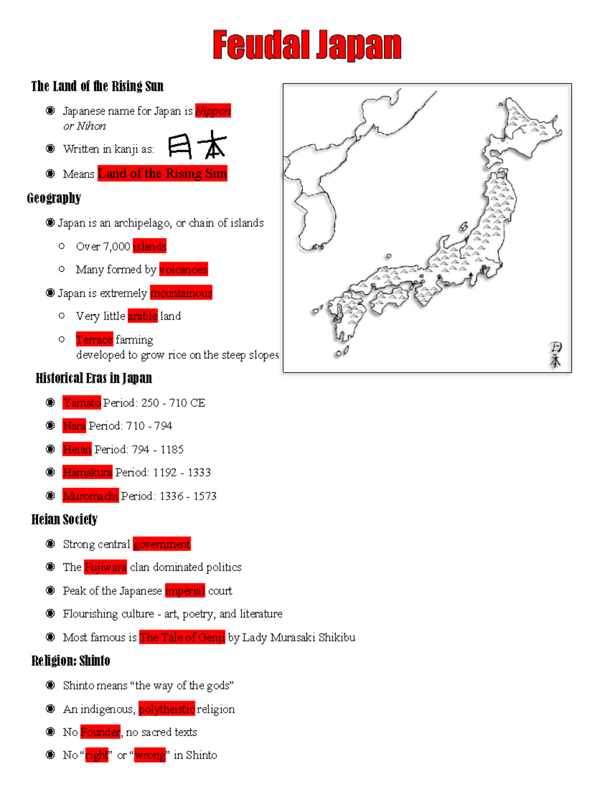 09 - Feudal Japan Guided Notes Page - The Land of the Rising Sun ...