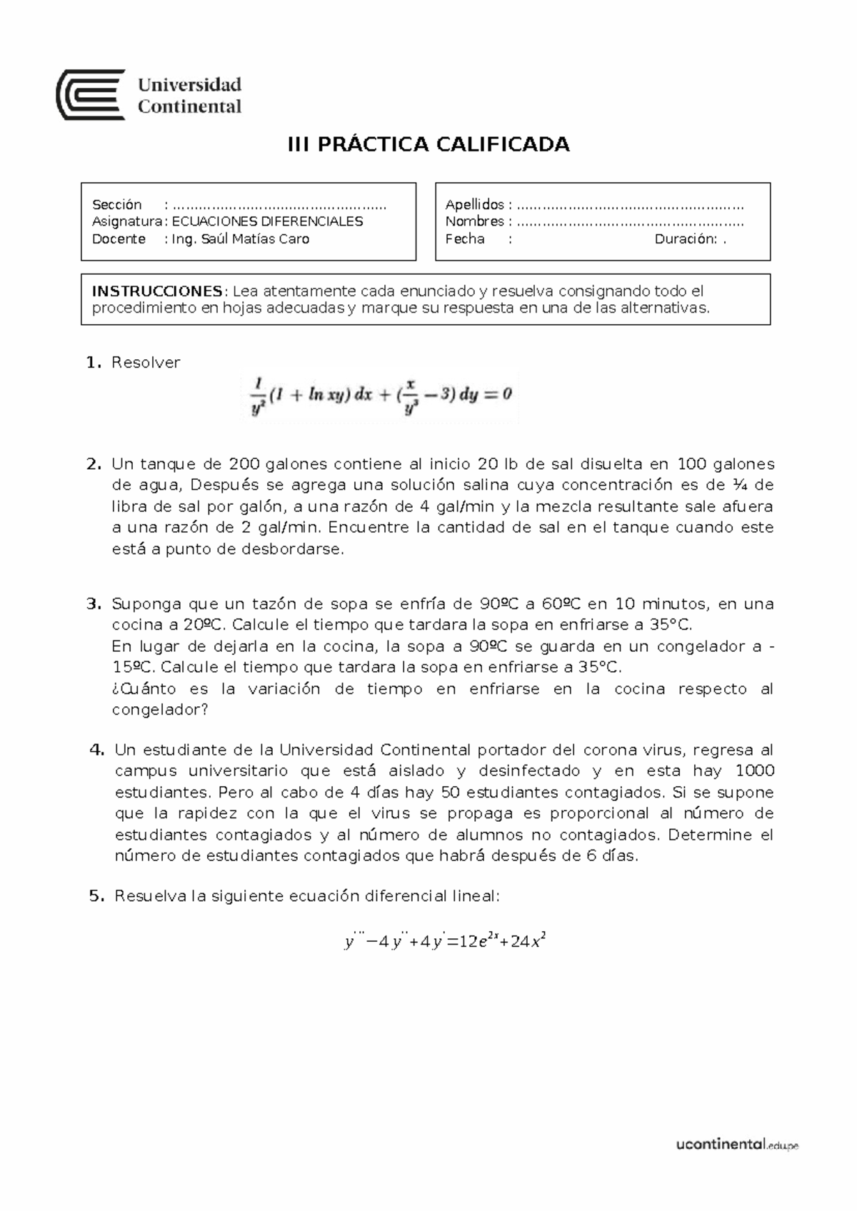 3 Practica Calificada propuesto - III PRÁCTICA CALIFICADA 1. Resolver 2 ...
