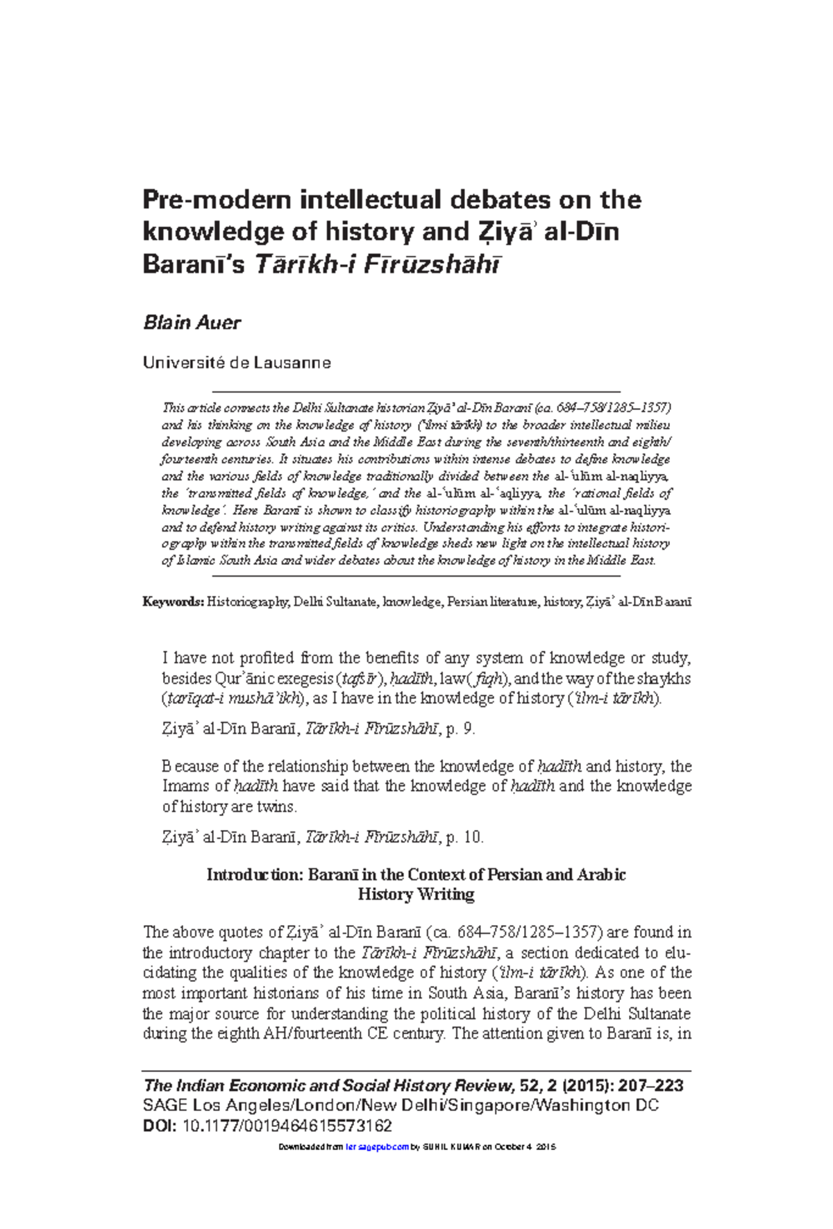 Barani - Pre-modern intellectual debates on the knowledge of history ...