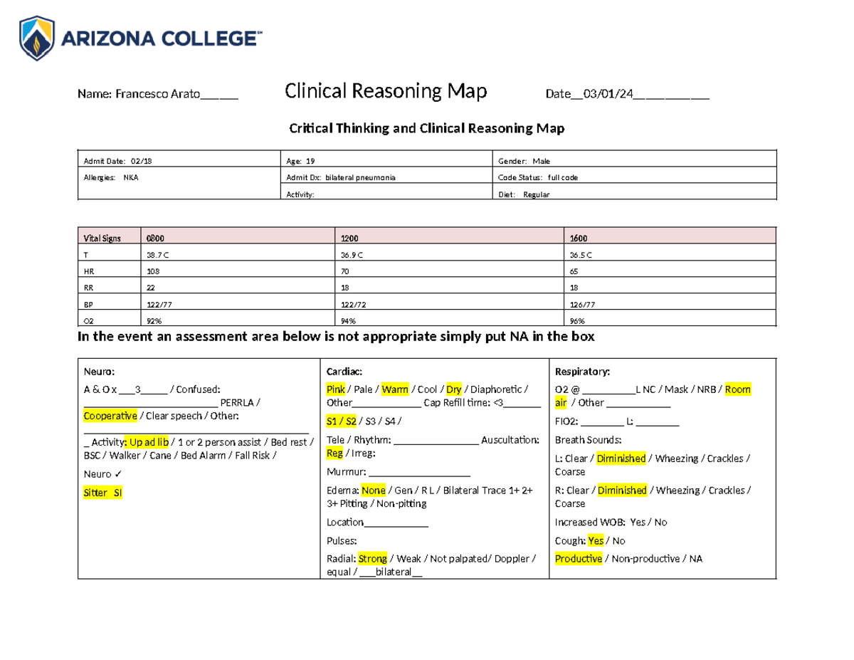 Critical Thinking Map 2 Adult Health - Critical Thinking and Clinical ...