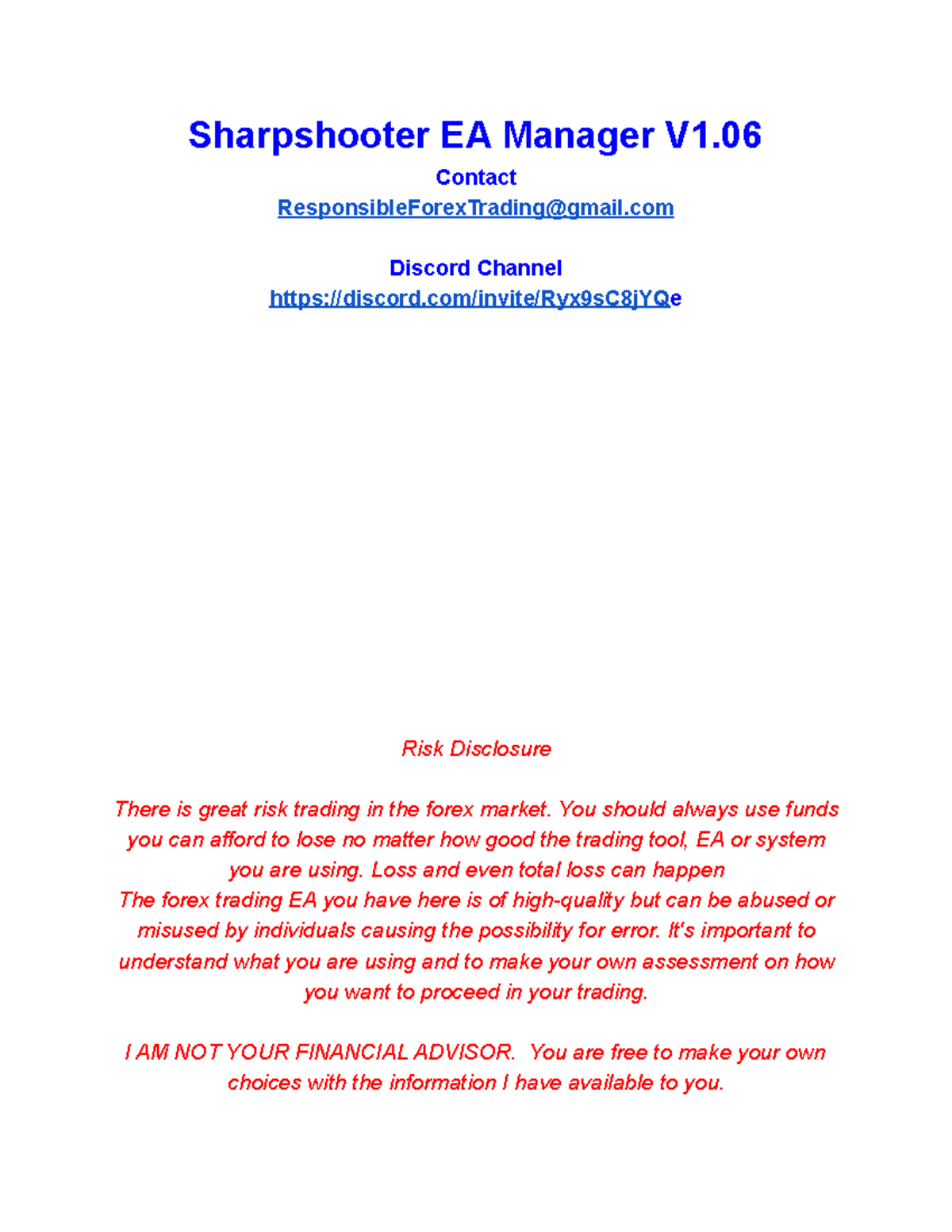 Sharpshooter Gopher EA Manual V1 - Sharpshooter EA Manager V1. Contact ...