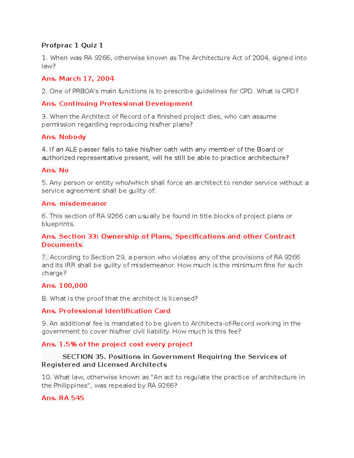 Profprac 1 Quiz 1 - Professional Practice Quiz 1 - Profprac 1 Quiz 1 ...