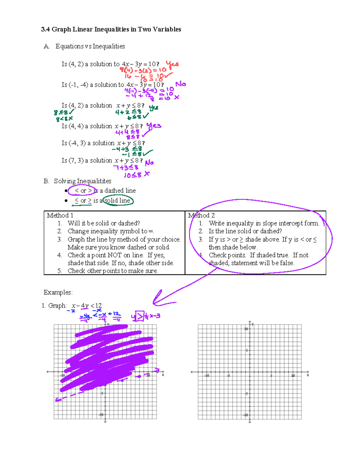 Math notes 2 - 3 Graph Linear Inequalities in Two Variables A ...
