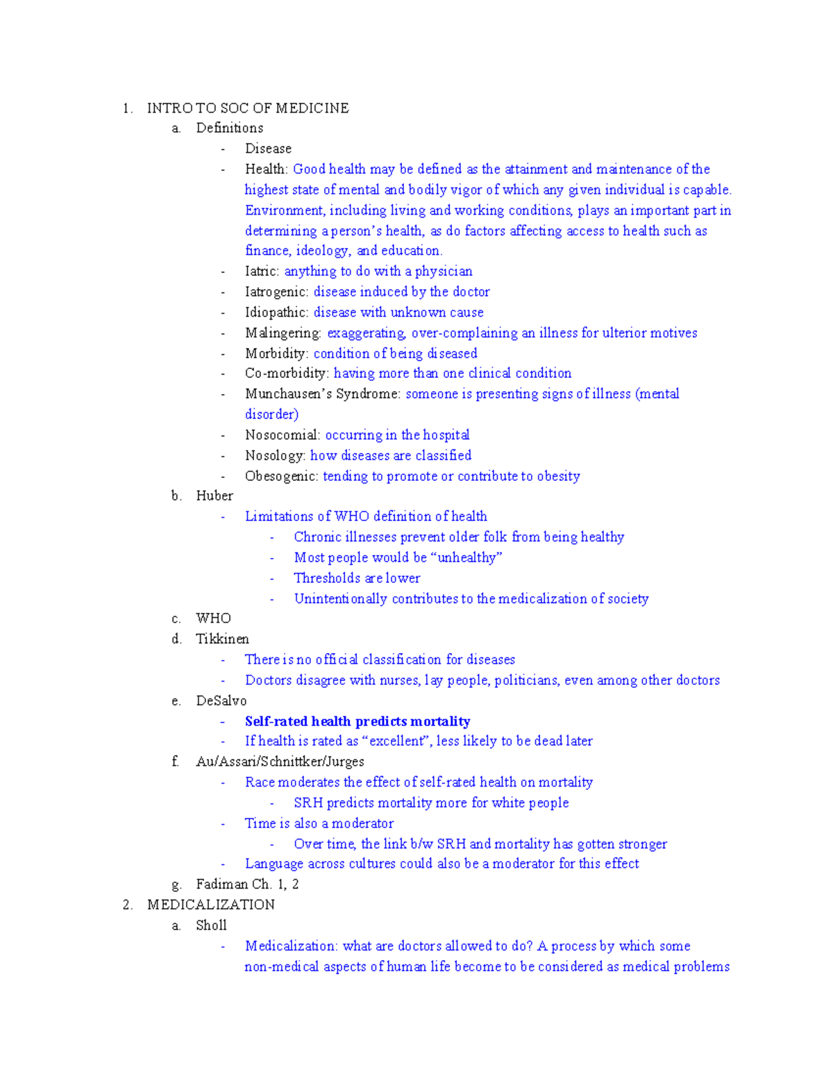 Socexam 1coursenotes - Soc of medicine - 1. INTRO TO SOC OF MEDICINE a ...