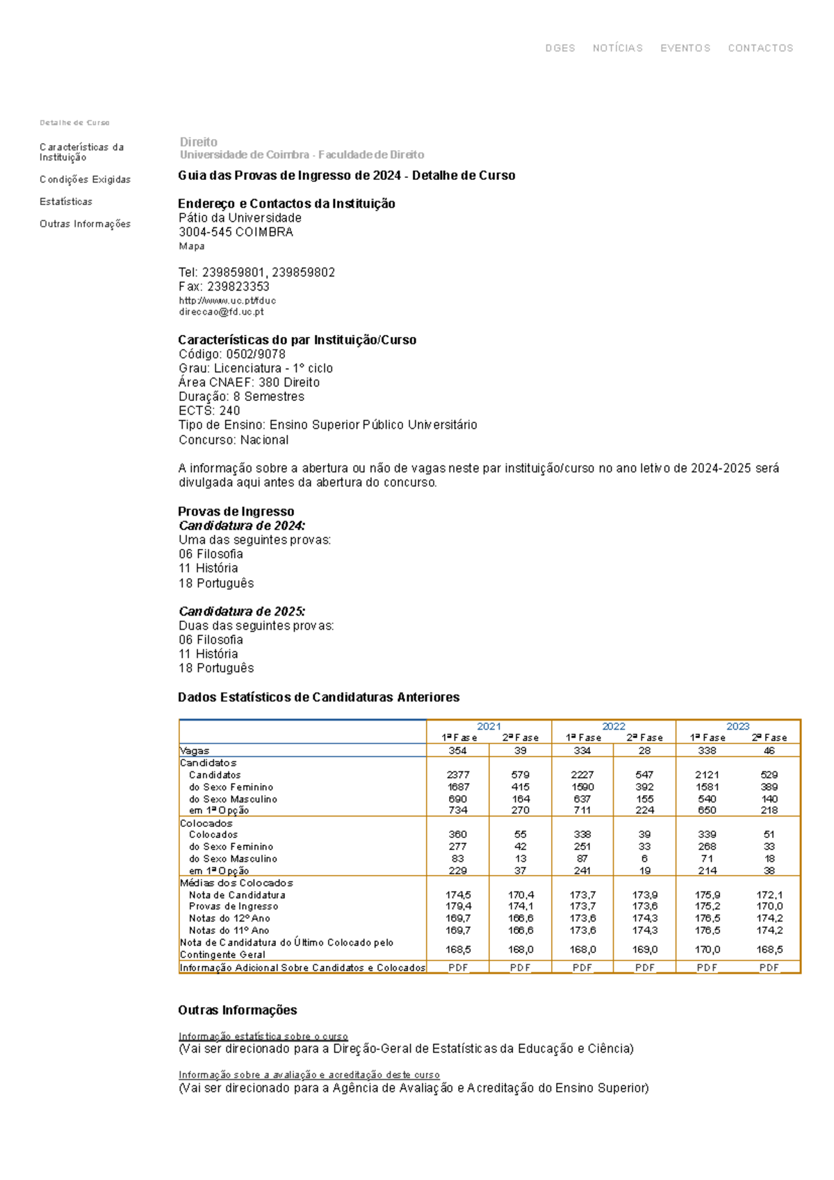 Guia das Provas de Ingresso 2024 - Detalhe de Curso - DGES NOTÍCIAS ...