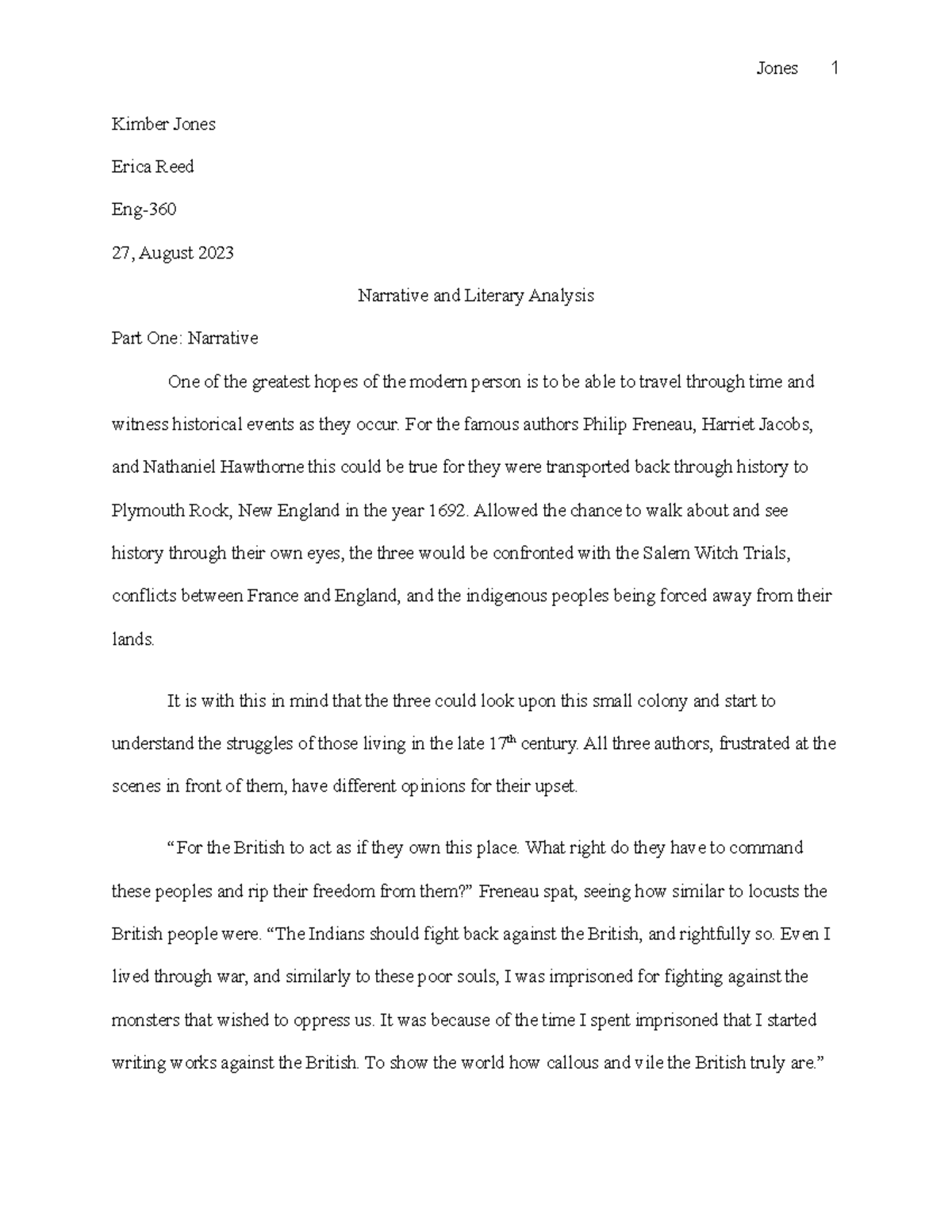 ENG-360KJones WK 6 - Narrative Essay - Kimber Jones Erica Reed Eng- 27 ...