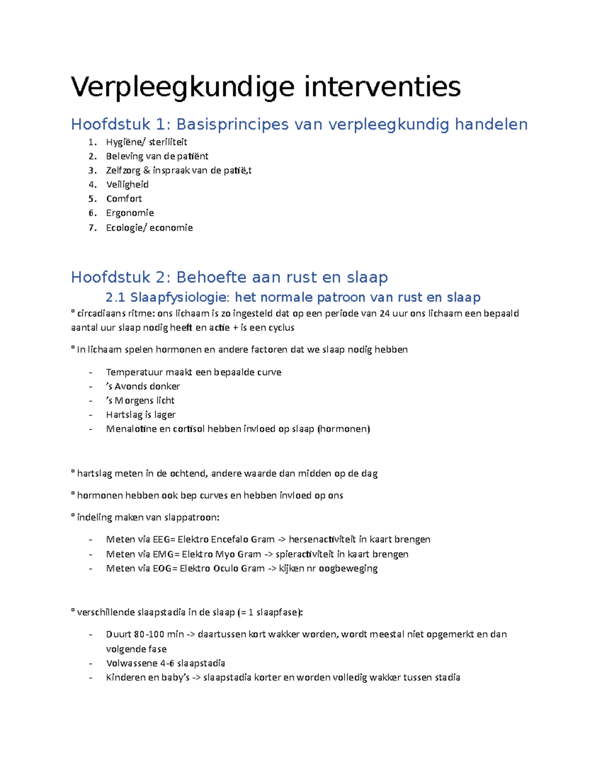 Verpleegkundige interventies - Verpleegkundige interventies Hoofdstuk 1 ...