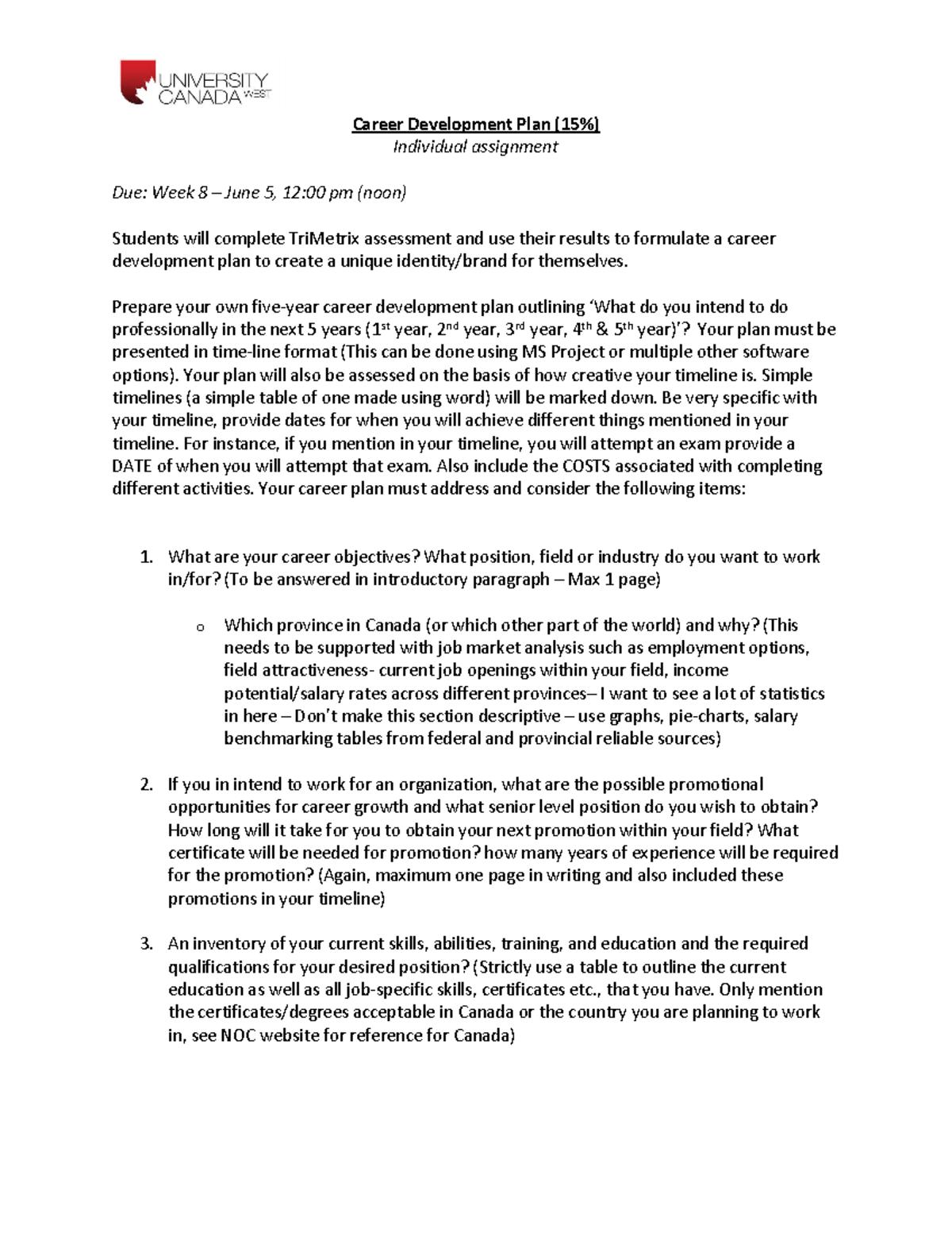 Career Development Plan - June 5, 12 noon - Career Development Plan (15 ...