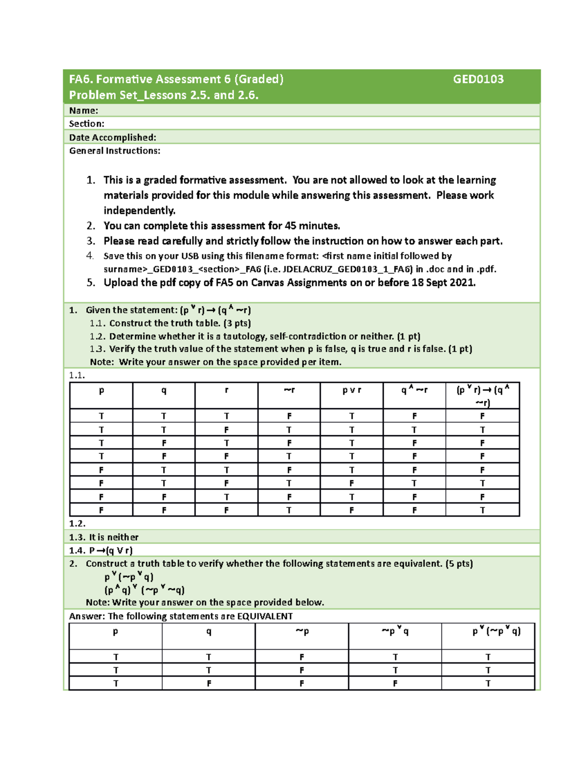 FA6 - MMW - FA6. Formative Assessment 6 (Graded) GED Problem Set ...