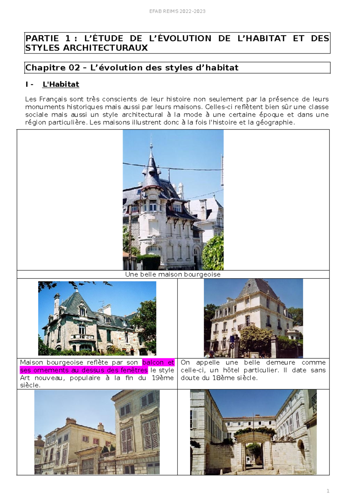 Architecture - PARTIE 1 : L’ÉTUDE DE L’ÉVOLUTION DE L’HABITAT ET DES ...