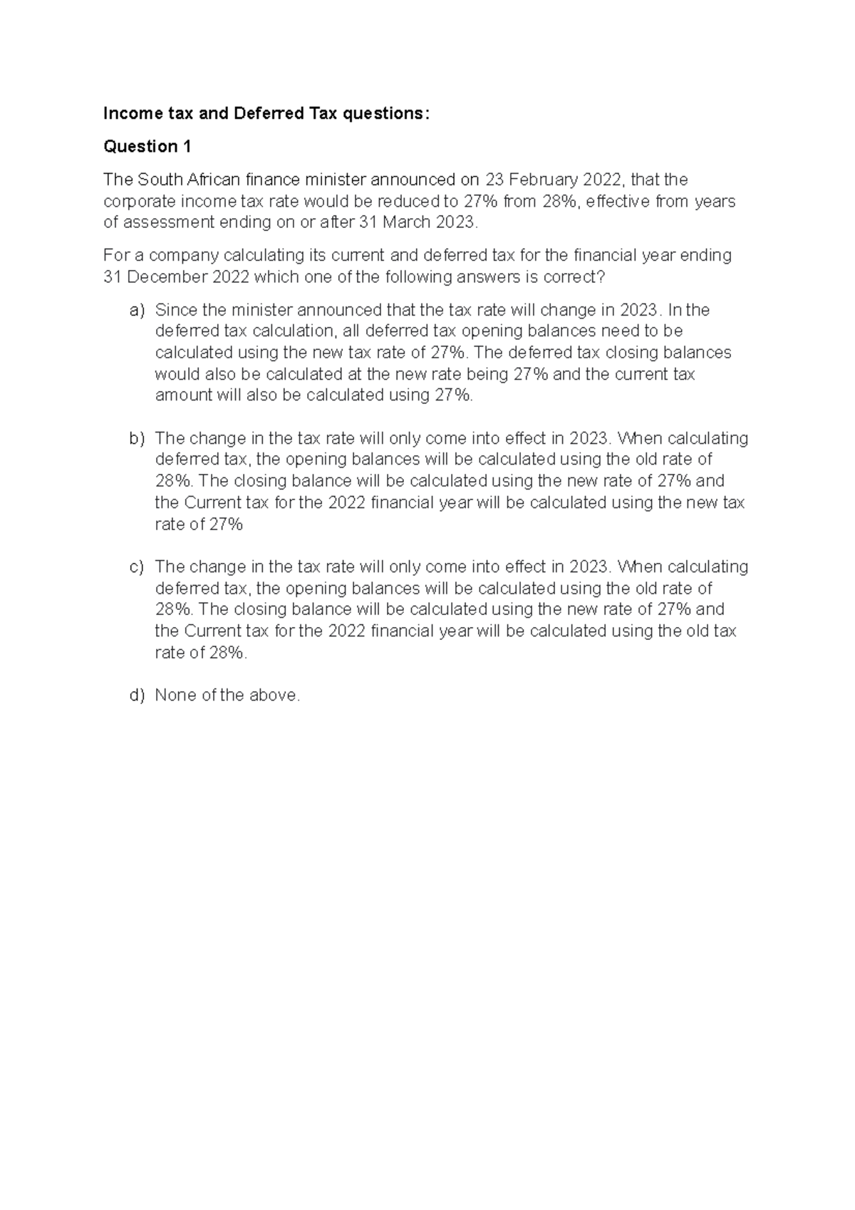 Deferred Tax MCQs - Income tax and Deferred Tax questions: Question 1 ...