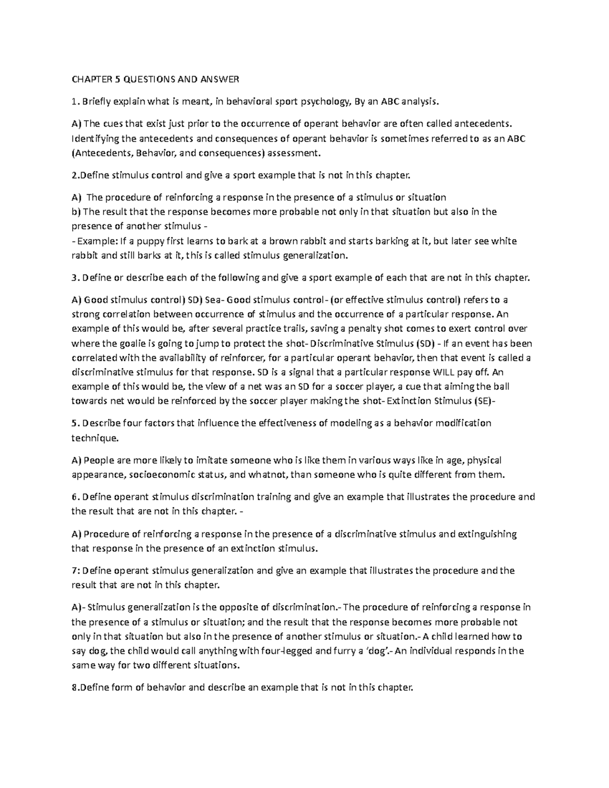 Chapter 5 Questions AND Answer - CHAPTER 5 QUESTIONS AND ANSWER Briefly ...