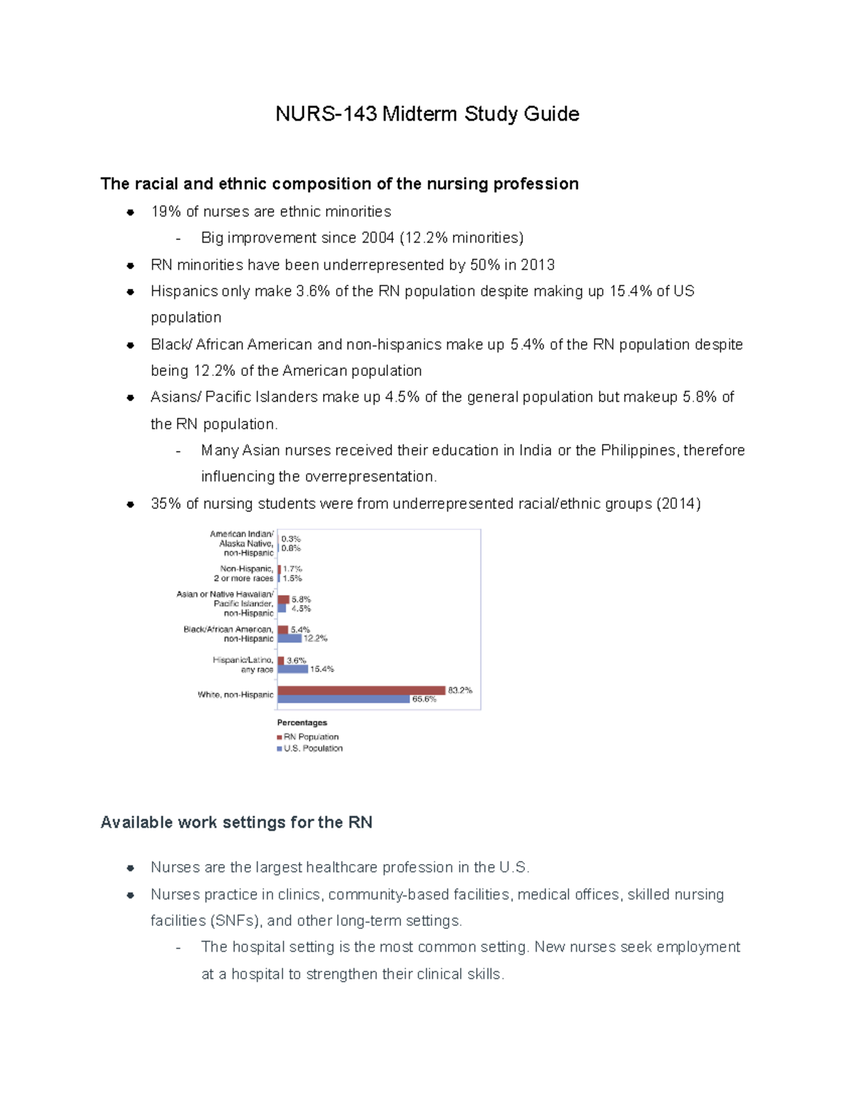 Midterm Study Guide- Nursing 143 - NURS-143 Midterm Study Guide The racial and ethnic ...