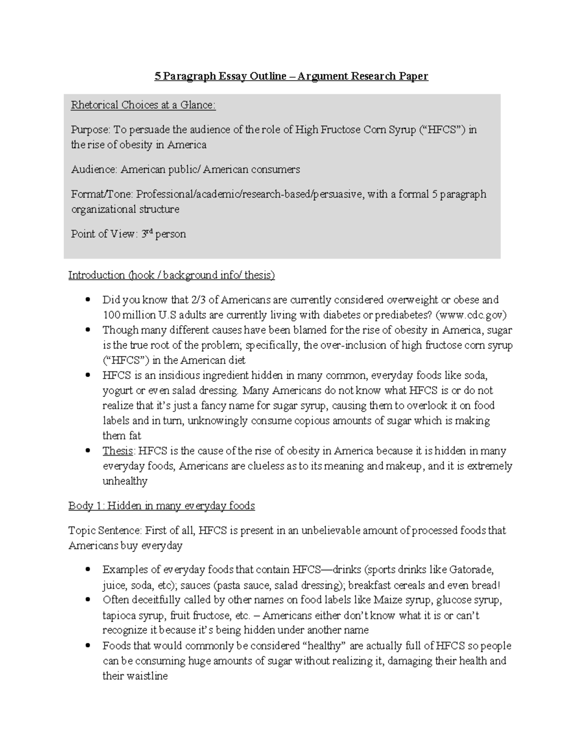 Sample Outline - 5 Paragraph Argument Essay - 5 Paragraph Essay Outline ...