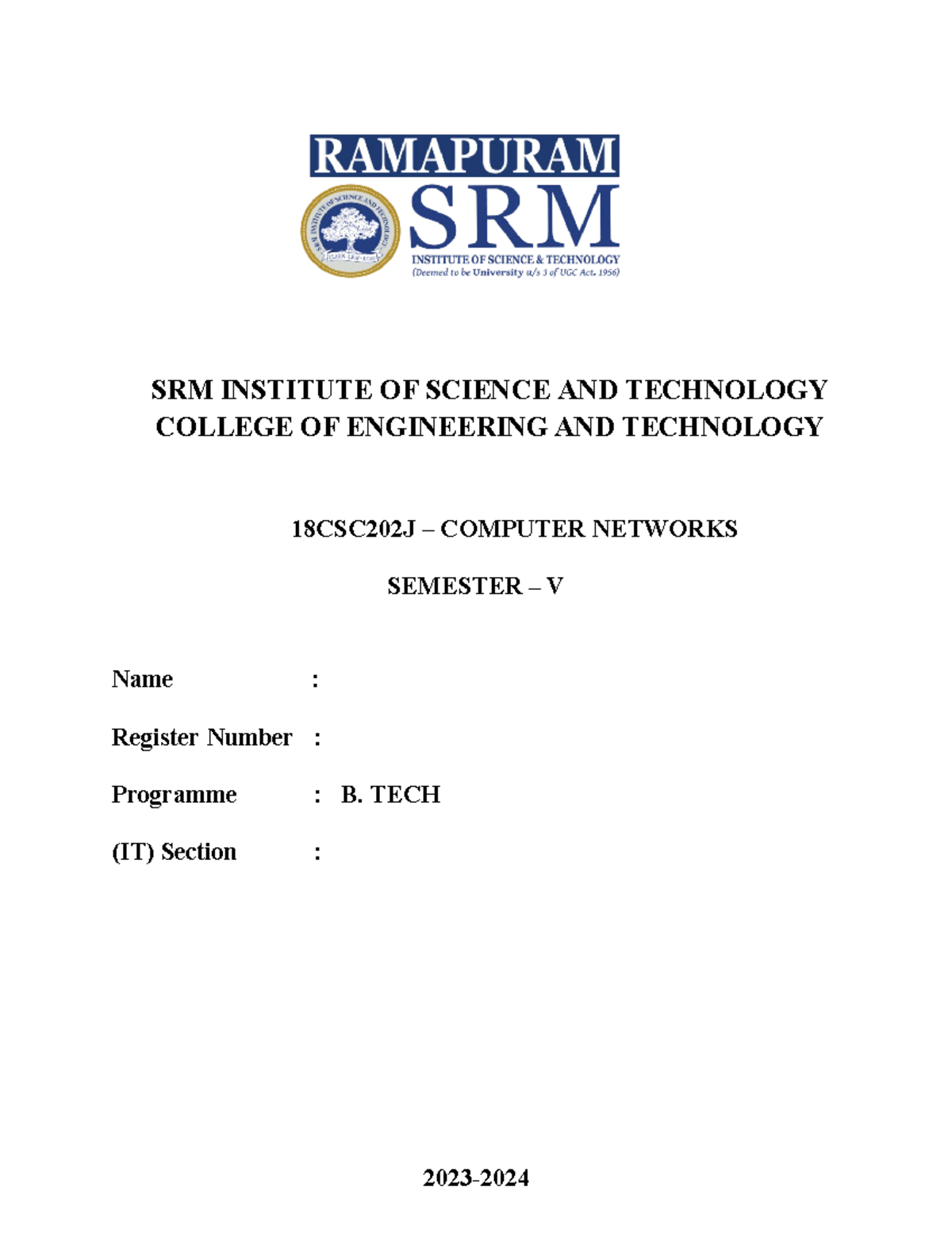 CN Record - Bonafide and front Page Wednesday Batch - SRM INSTITUTE OF ...