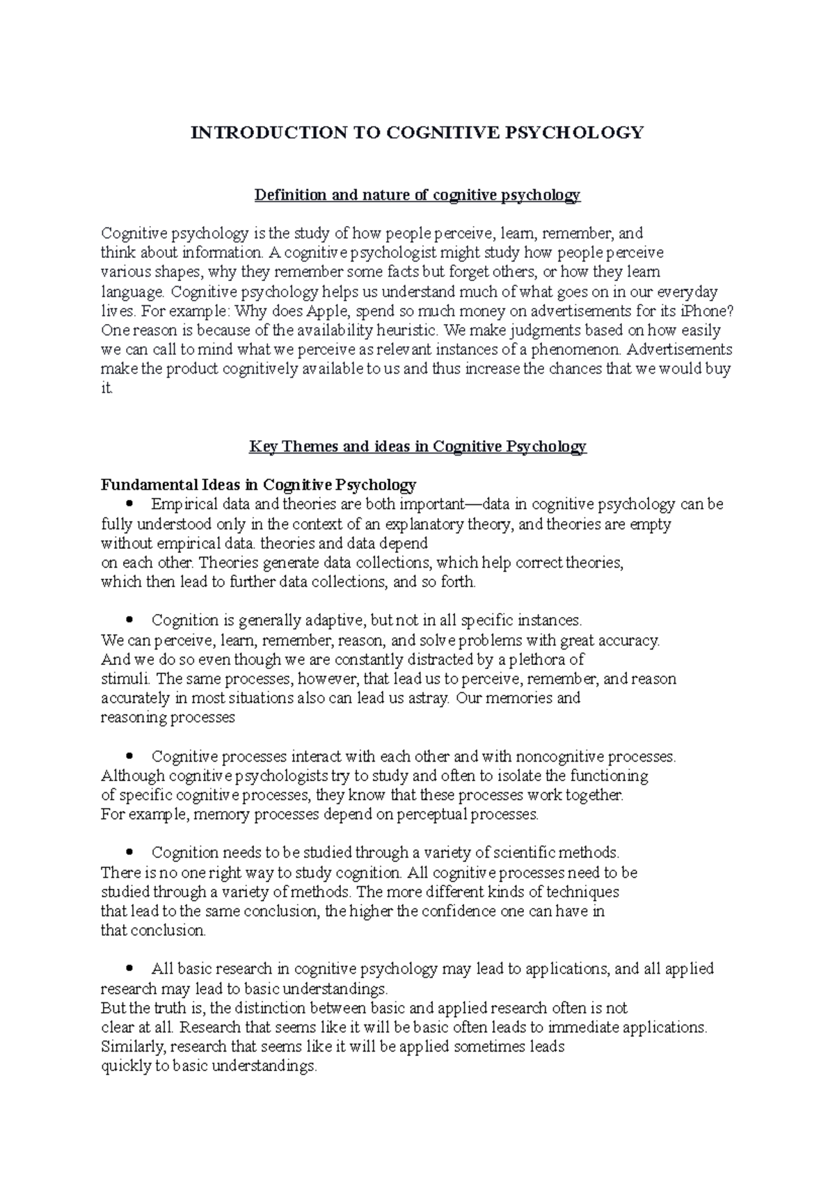 Introduction to cognitive psych report - INTRODUCTION TO COGNITIVE ...