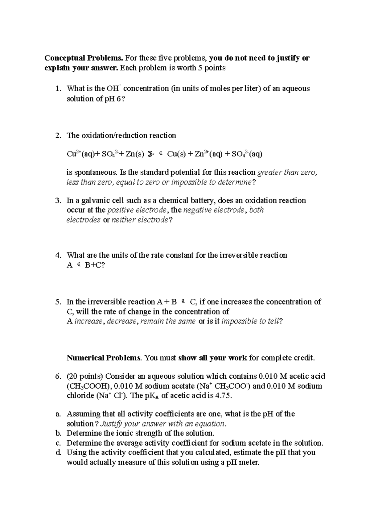 Conceptual Problem 3 - Questions. - Conceptual Problems. For these five ...
