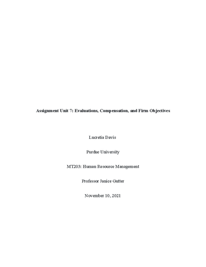 MT203 UNIT 3 Assignment - Legal Aspects of HRM Lucretia Davis Purdue ...