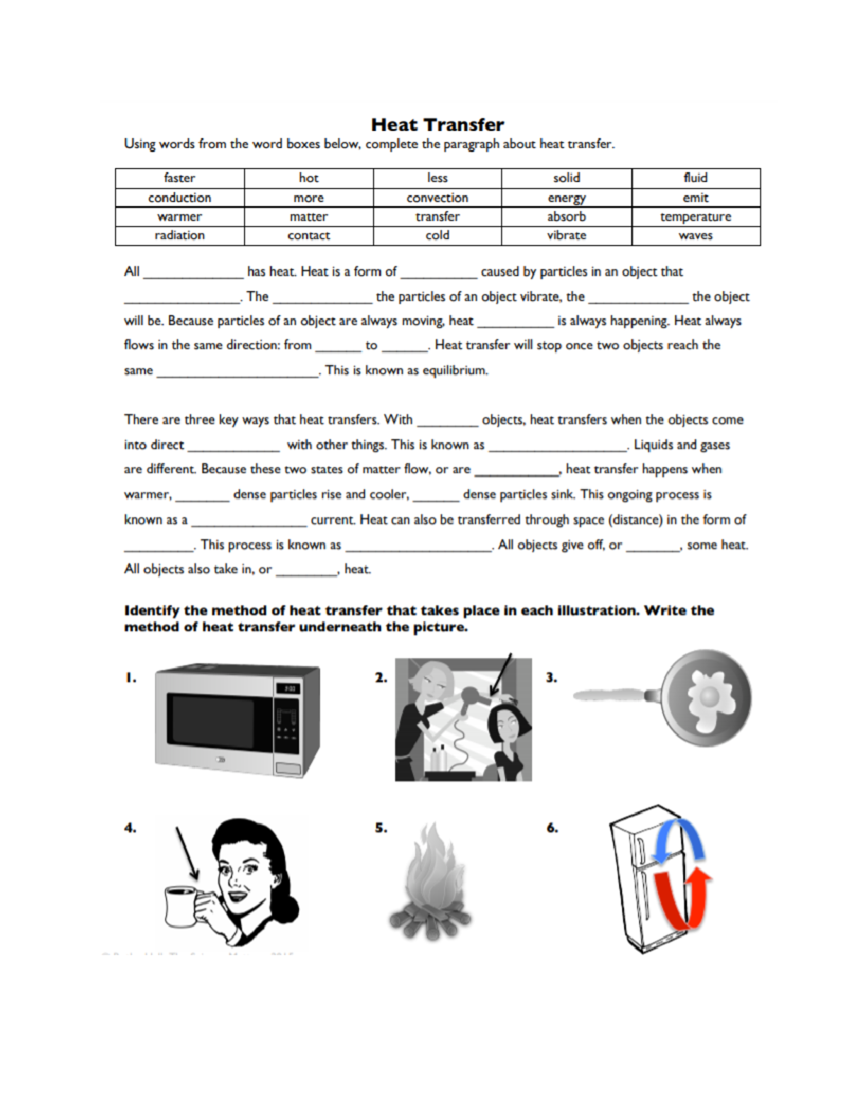 Heat transfer worksheets - Heat Transfer Using words from the word ...