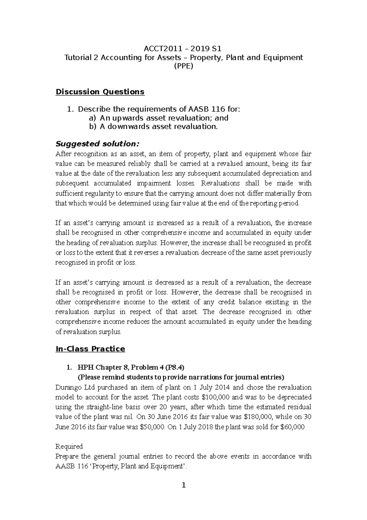Tutorial 2 Discussion Questions Solution PPE S1 2019 - ACCT2011 – 2019 ...